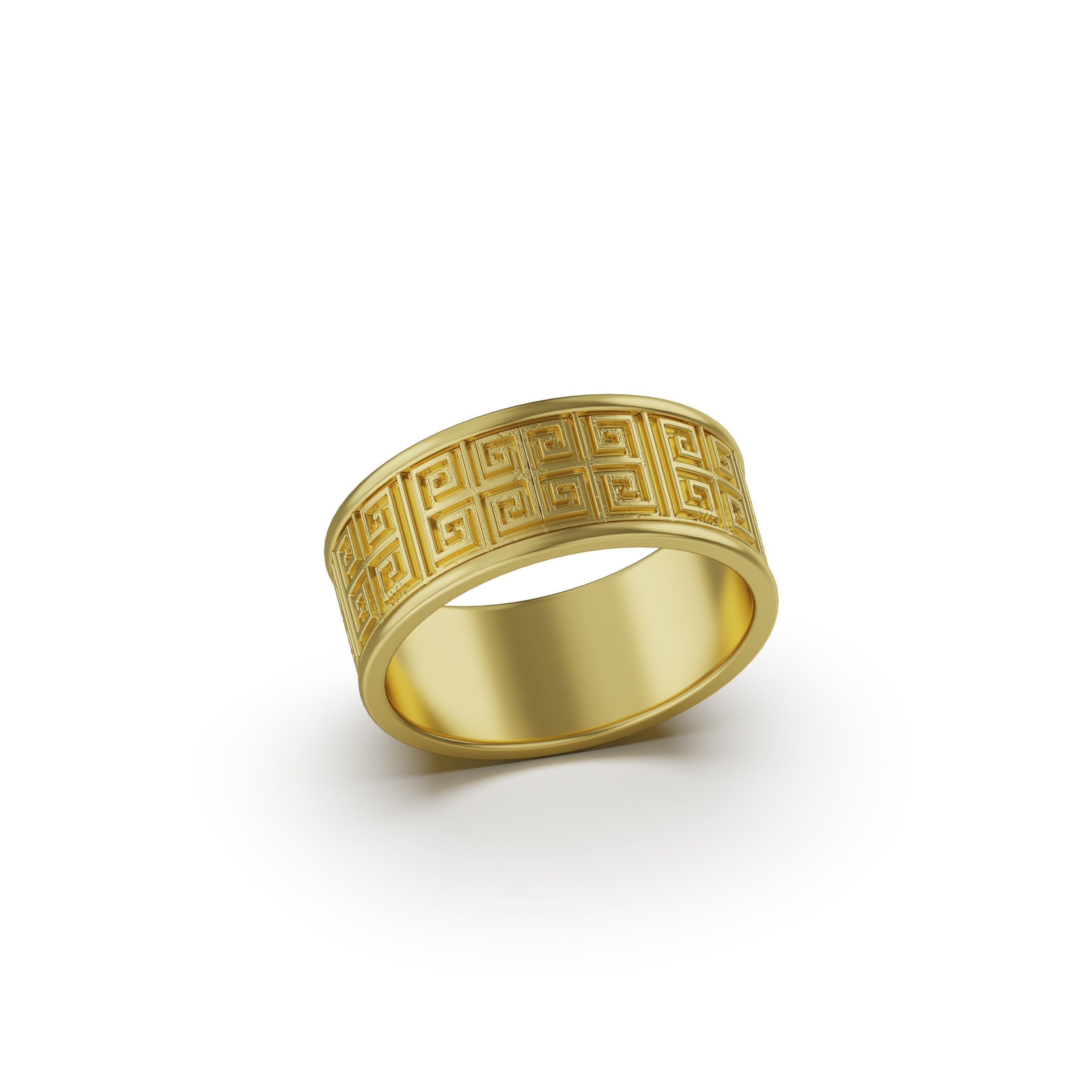 Gold Greek Key Band - Engravable | Angelios Jewelry