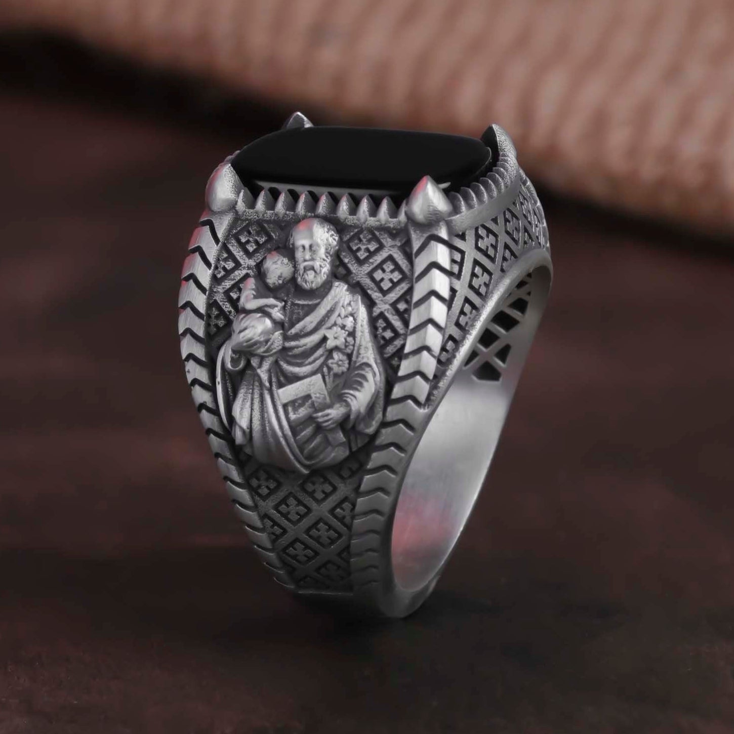 Saint Joseph Ring | Sterling Silver Holy Signet with Black Onyx ...