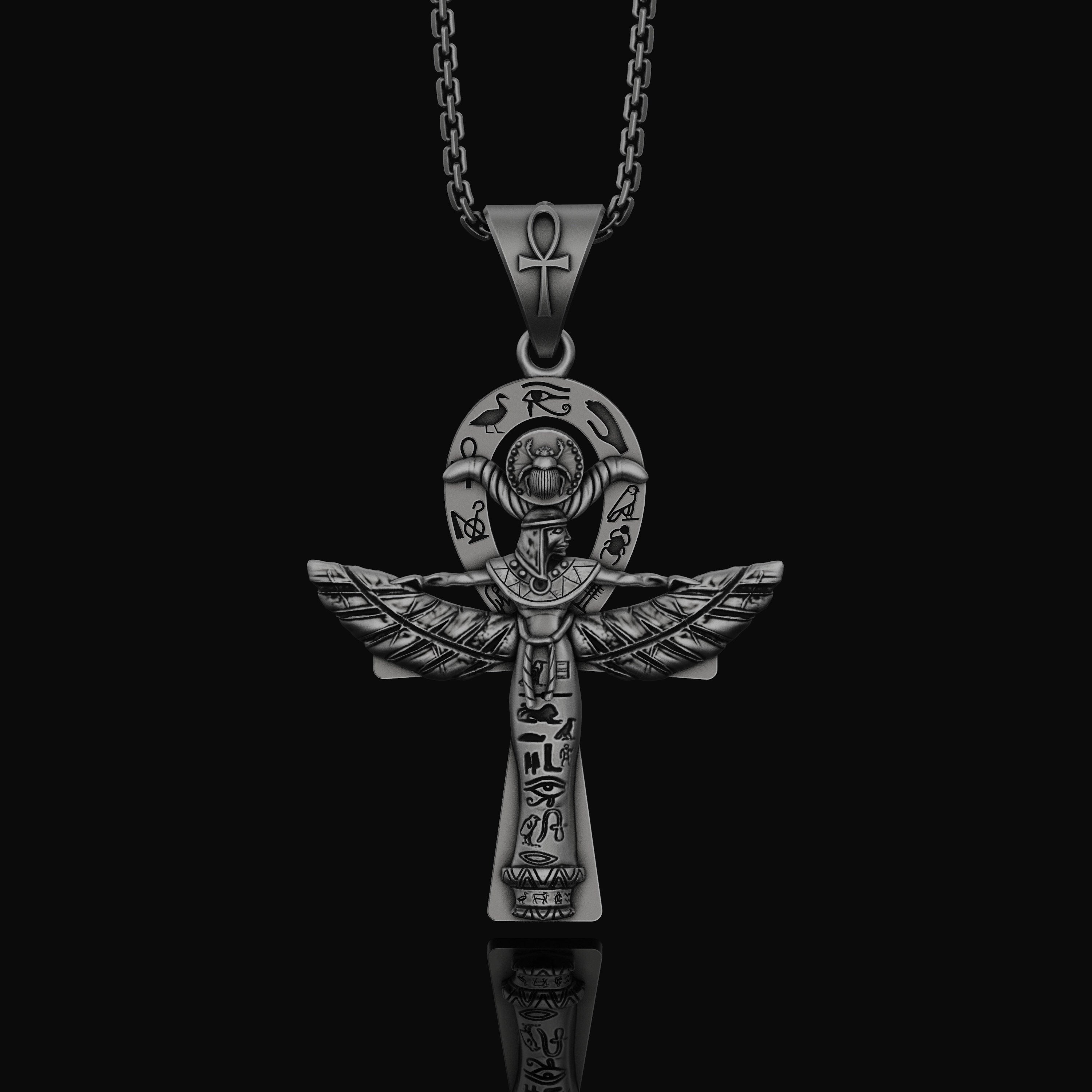 Silver Isis Necklace, Egyptian Goddess Charm, Hieroglyphic Ankh Pendan ...
